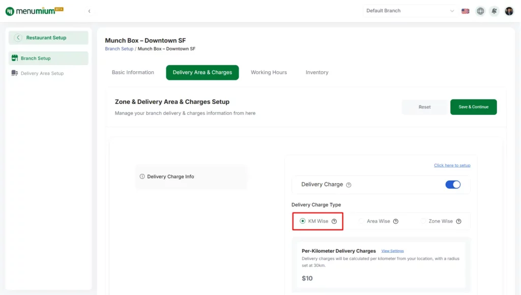 How to Apply Delivery Charges to a Specific Branch in Menumium - Menumium
